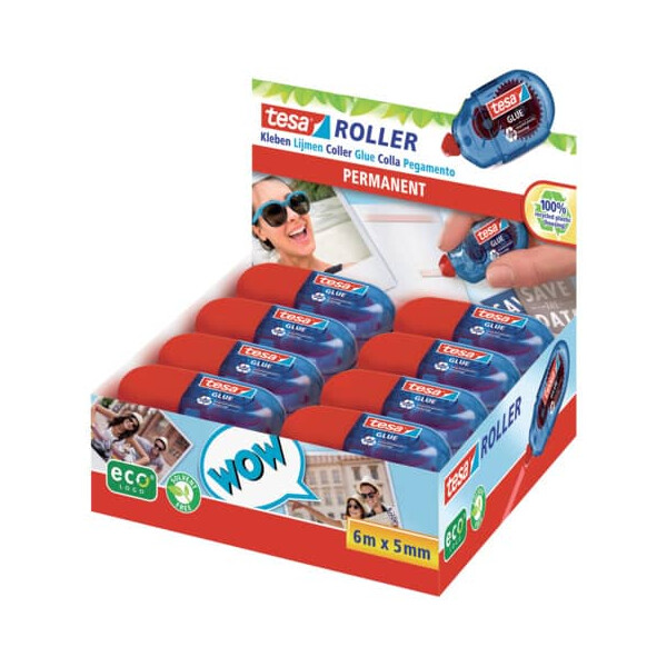 TESA Kleberoller Mini ecoLogo rot blau Display