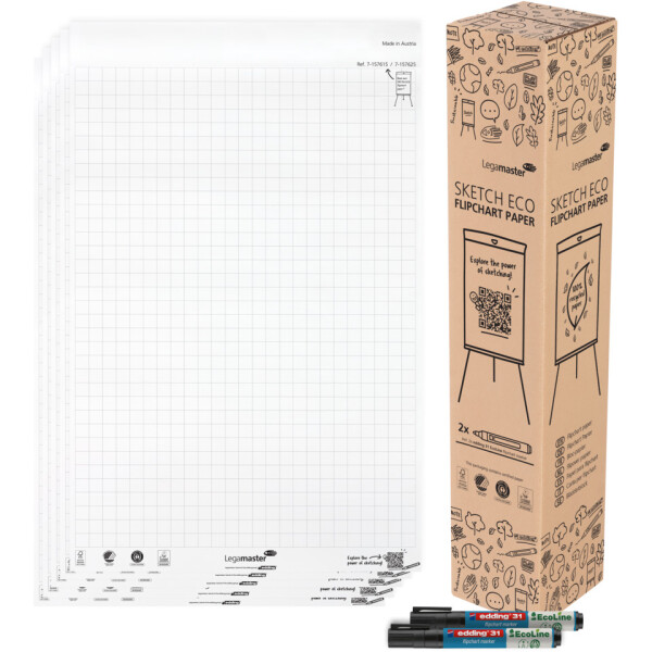 LEGAMASTER Flipchart-Block SKETCH ECO, 65 x 98 cm, kariert, 80 g qm, 20 ...