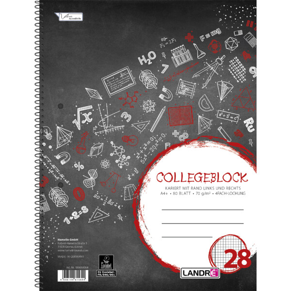 LANDRÉ Collegeblock "college" DIN A4, kariert, 80 Blatt | kopierpapier.de